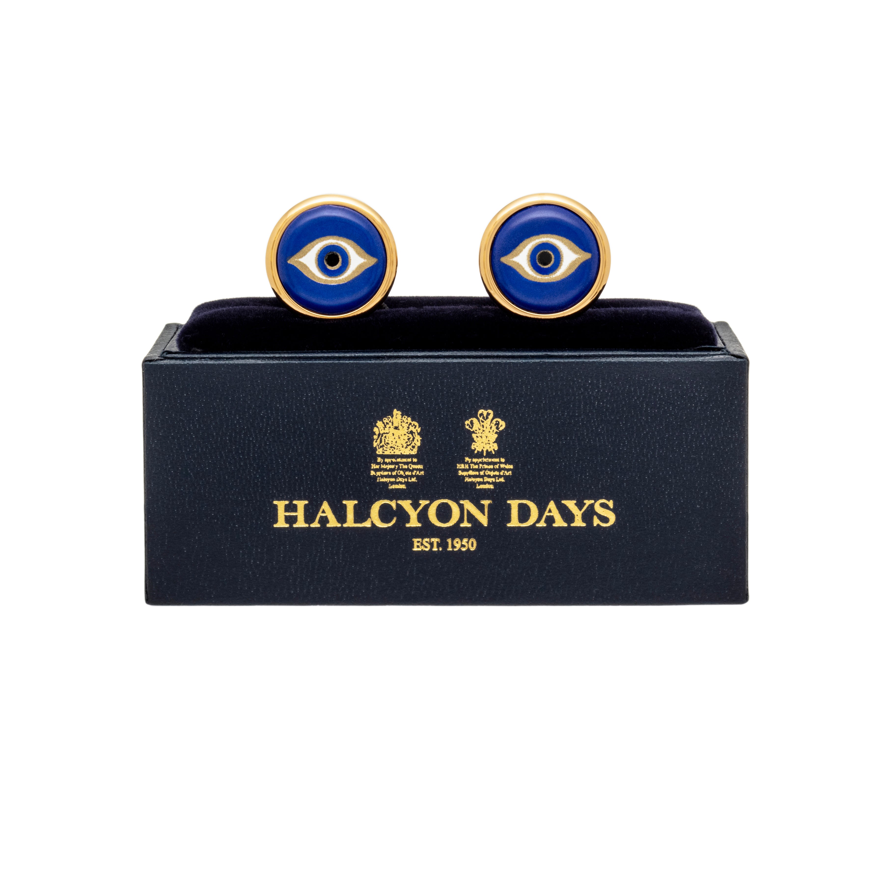 Evil Eye - Cobalt - Gold - Round - Cufflinks – HALCYON DAYS