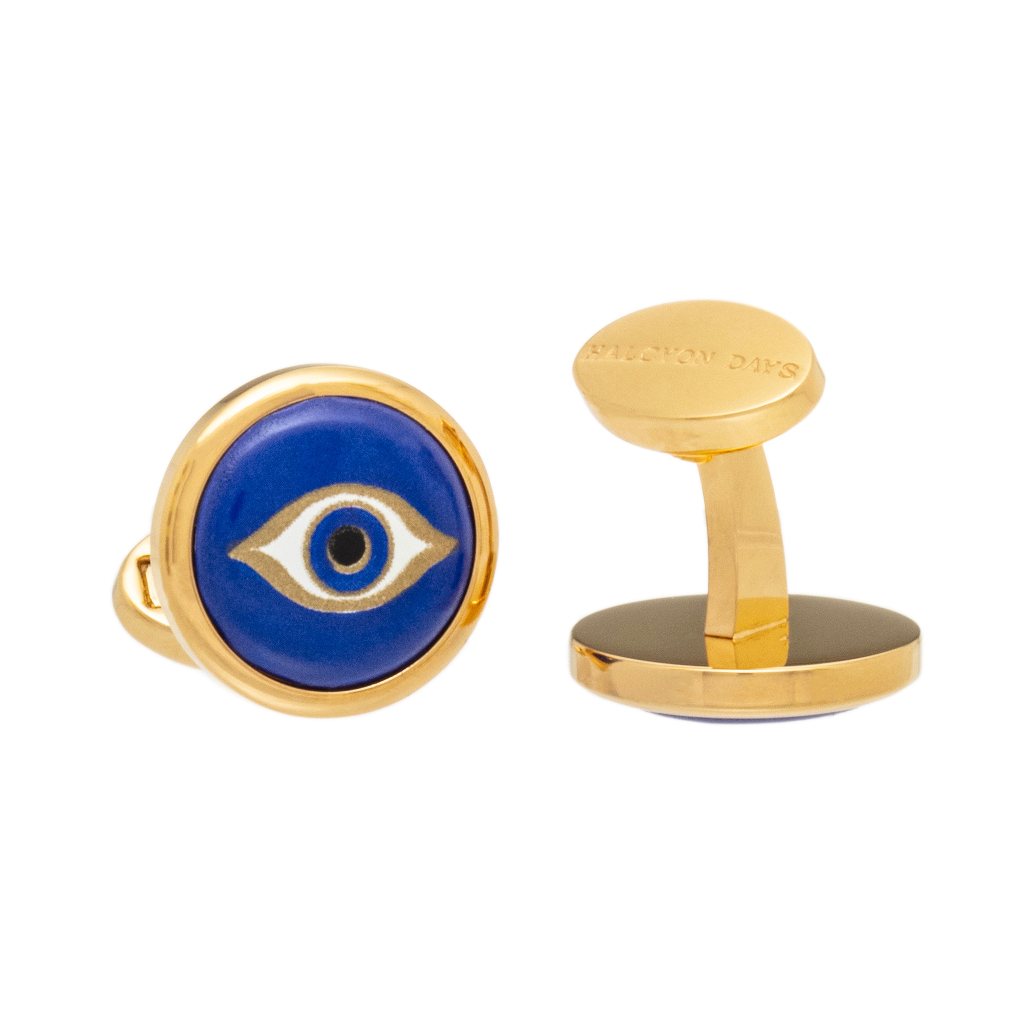 Evil Eye - Cobalt - Gold - Round - Cufflinks – HALCYON DAYS