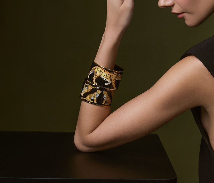 Tiger Enamel Cuff Bangle in Black & Gold | Halcyon Days – HALCYON DAYS