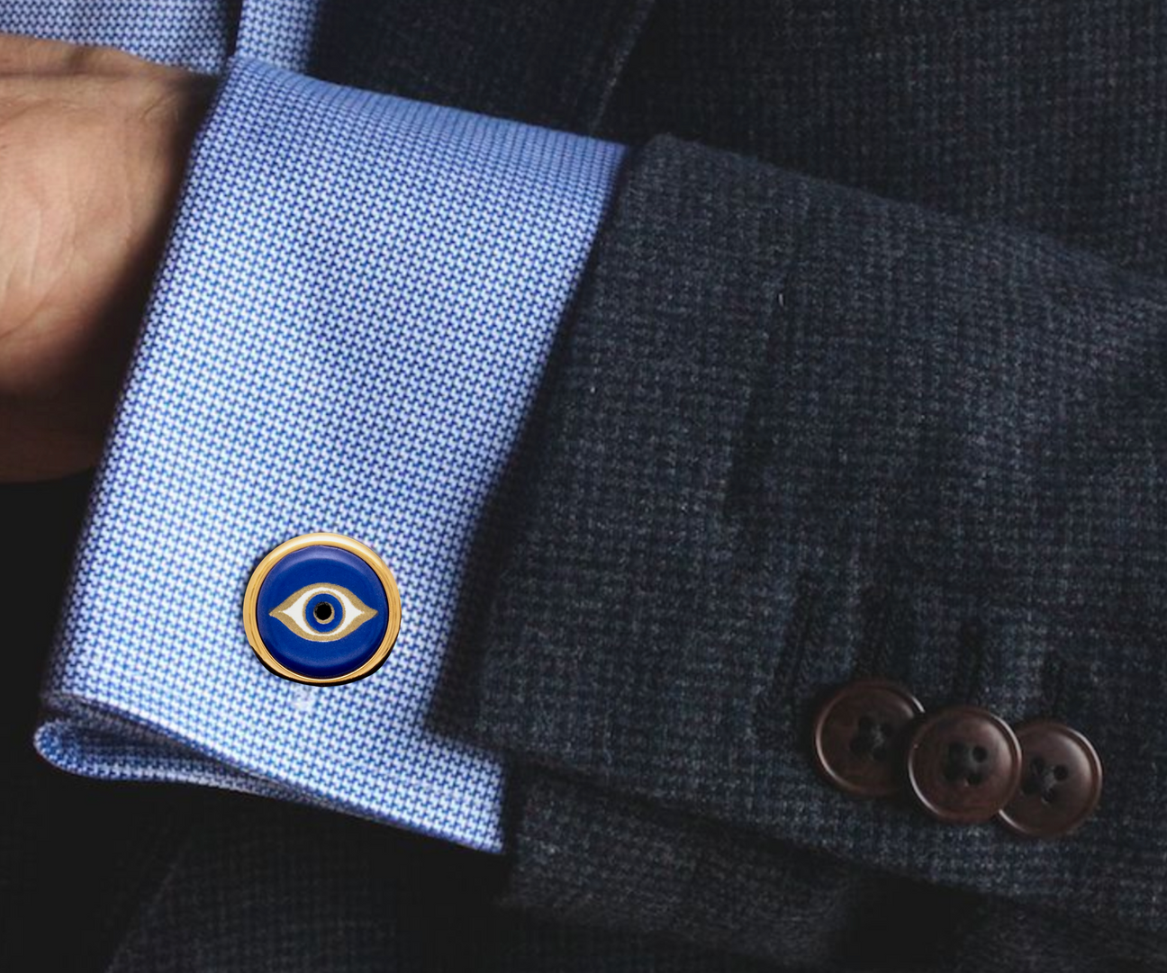 Evil Eye - Cobalt - Gold - Round - Cufflinks – HALCYON DAYS