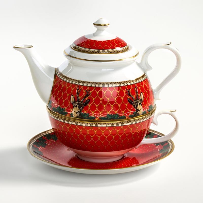 Antler Trellis & Stag Red Gold Tea for One – HALCYON DAYS